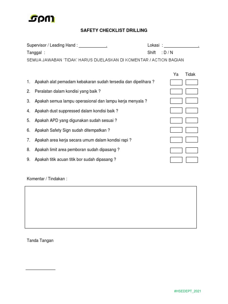Safety Checklist Drilling | PDF