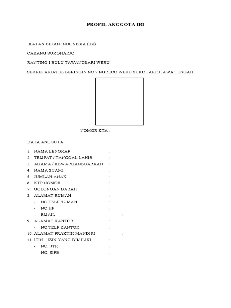 Form Anggota Ibi | PDF