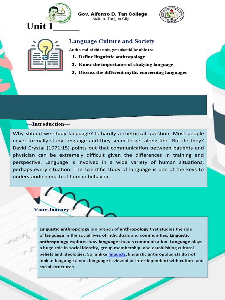 Unit 1 - : Language Culture and Society | PDF | Linguistics | Anthropology