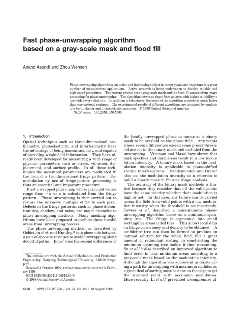Fast Phase-Unwrapping Algorithm | PDF | Interferometry | Signal To Noise Ratio
