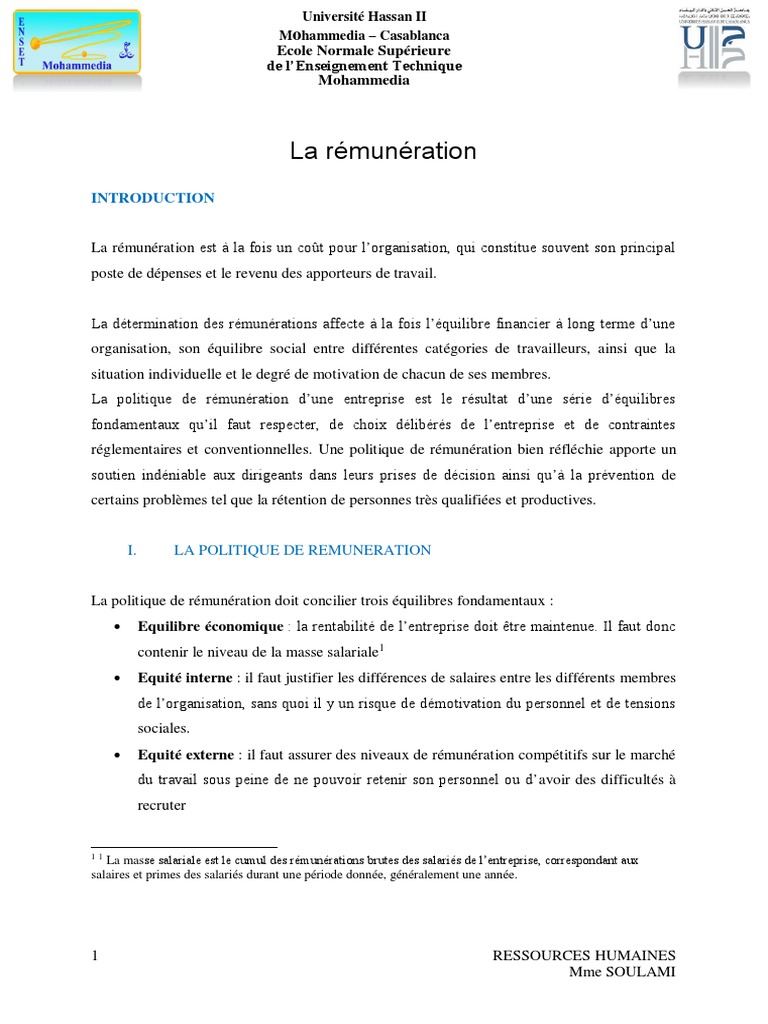 La Rémunération | PDF | Sociétés | Salaires