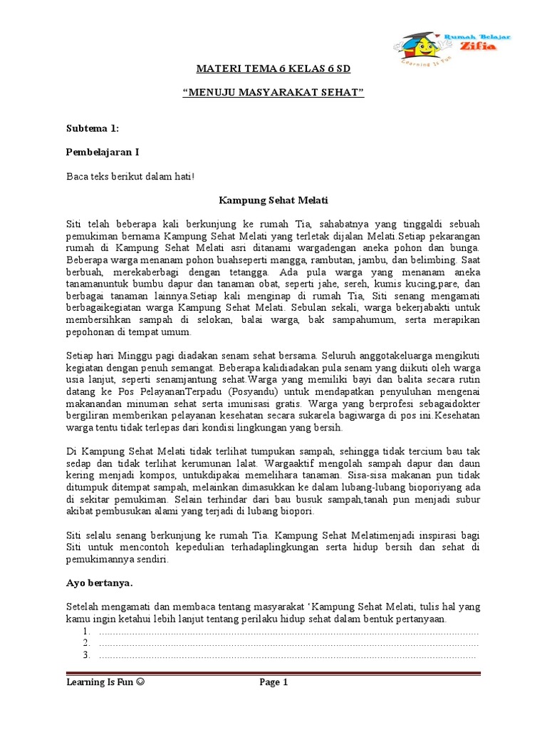 Materi Tema 6 Kelas 6 SD | PDF
