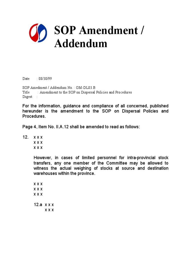 GMDL03B Amendment To The Sop | PDF