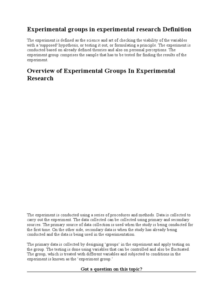Experimental Groups in Experimental Research Definition | PDF