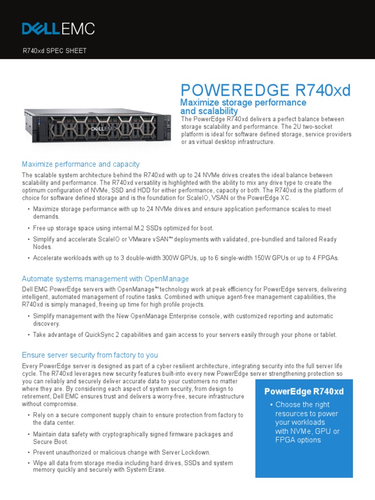 Poweredge r740xd Spec Sheet | PDF | Solid State Drive | Hard Disk Drive