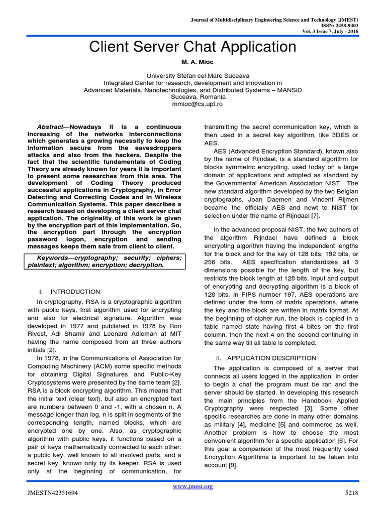 Client Server Chat Application | PDF | Cryptography | Key (Cryptography)