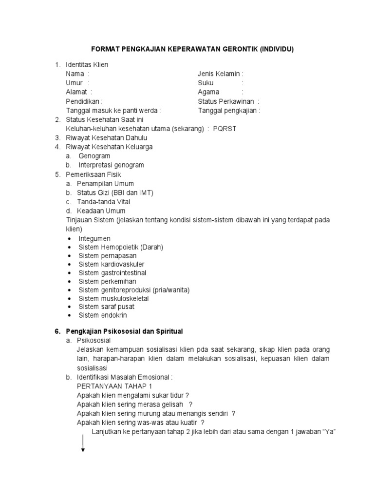 Format Pengkajian Keperawatan Gerontik | PDF | Pengembangan Diri