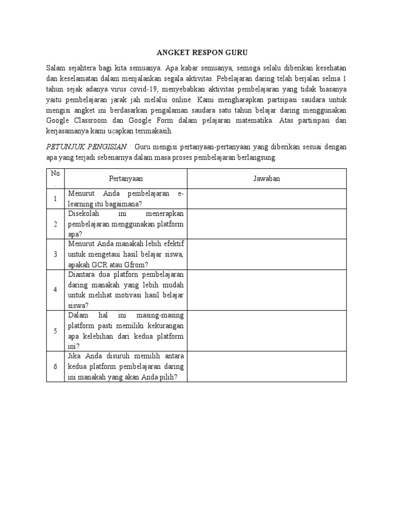ANGKET RESPON GURU Dan SISWA | PDF | Karier & Perkembangan | Ilmu Sosial