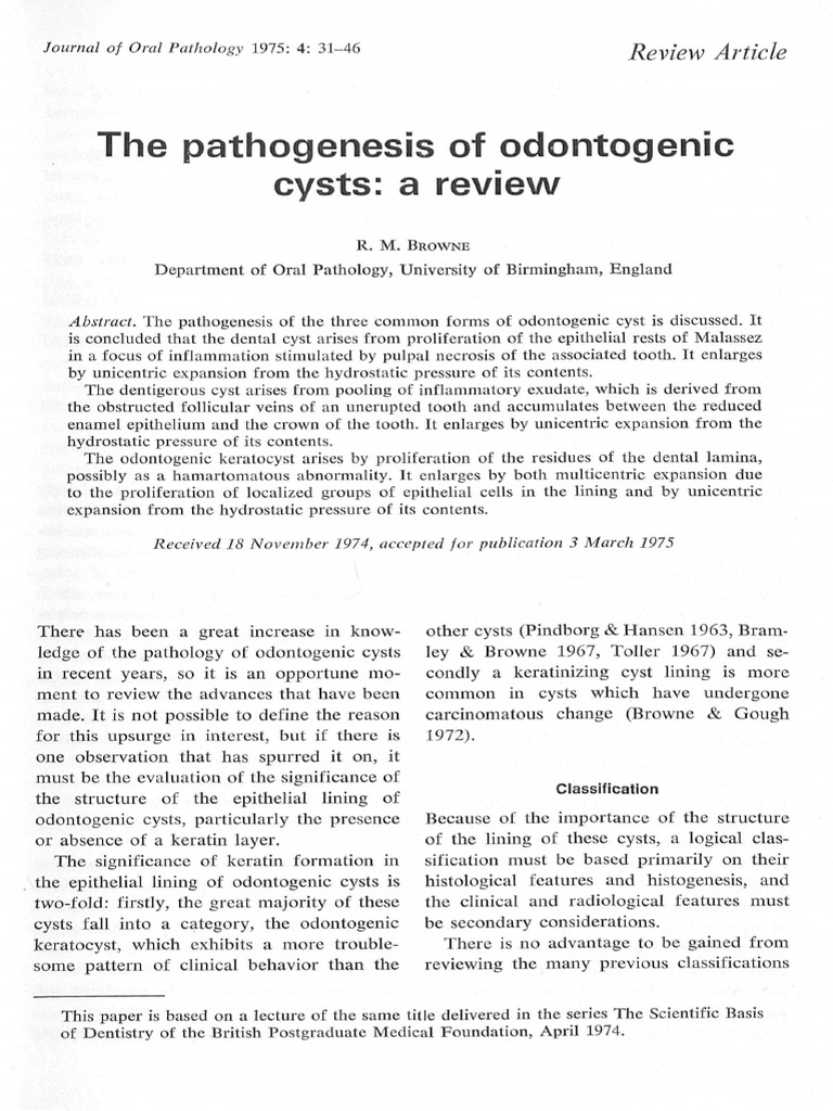 The Pathogenesis of Odontogenic Cysts: A Review | PDF | Epithelium ...