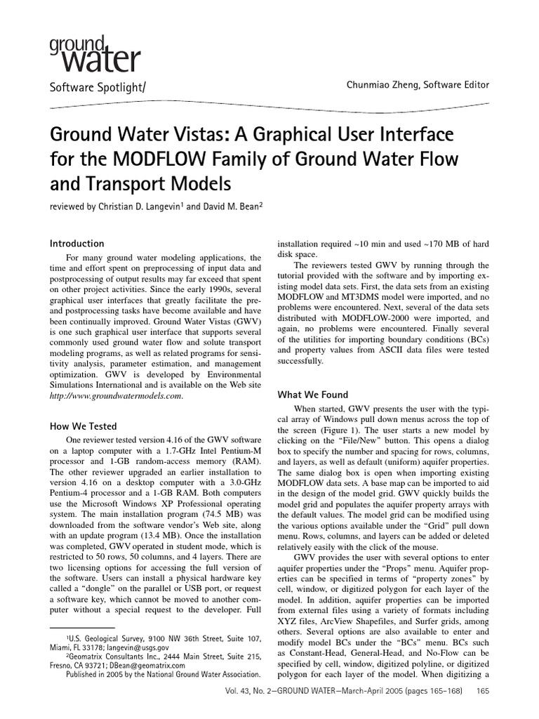 Ground Water Vistas: A Graphical User Interface For The MODFLOW Family of Ground Water Flow and ...