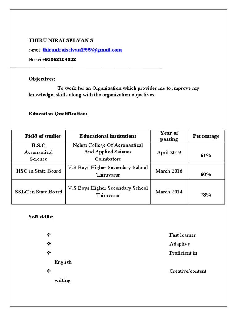 Thiru Nirai Selvan's Resume Summary | PDF