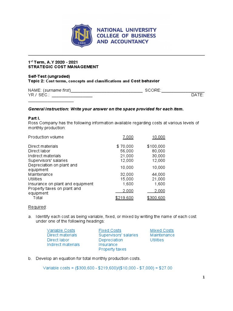 Understanding Cost Behavior Through Analysis of a Company's Expenses ...