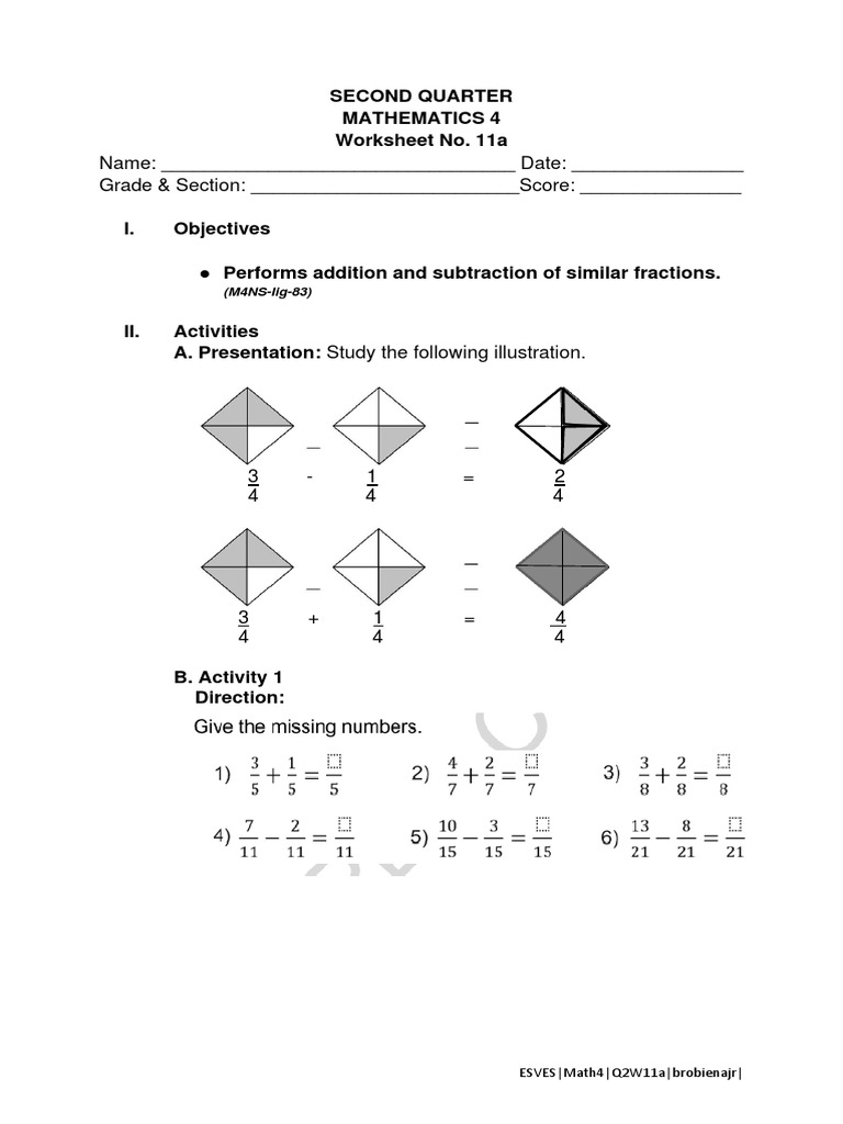 Second Quarter Mathematics 4 Worksheet No. 11a: (M4NS-Iig-83) | PDF