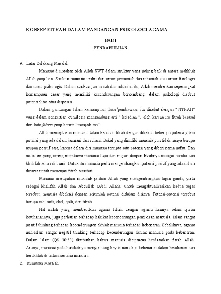 Konsep Fitrah Dalam Pandangan Psikologi Agama | PDF