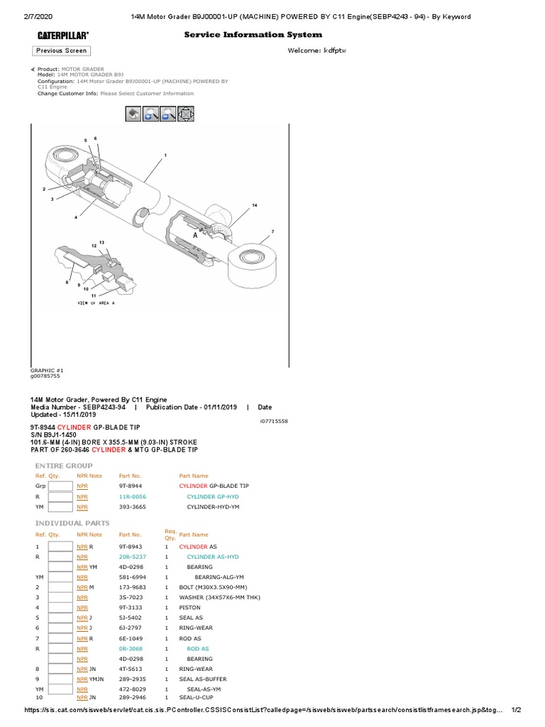 Cat 14M Blade Tilt (Tip) Cyl | PDF | Machines | Vehicle Parts