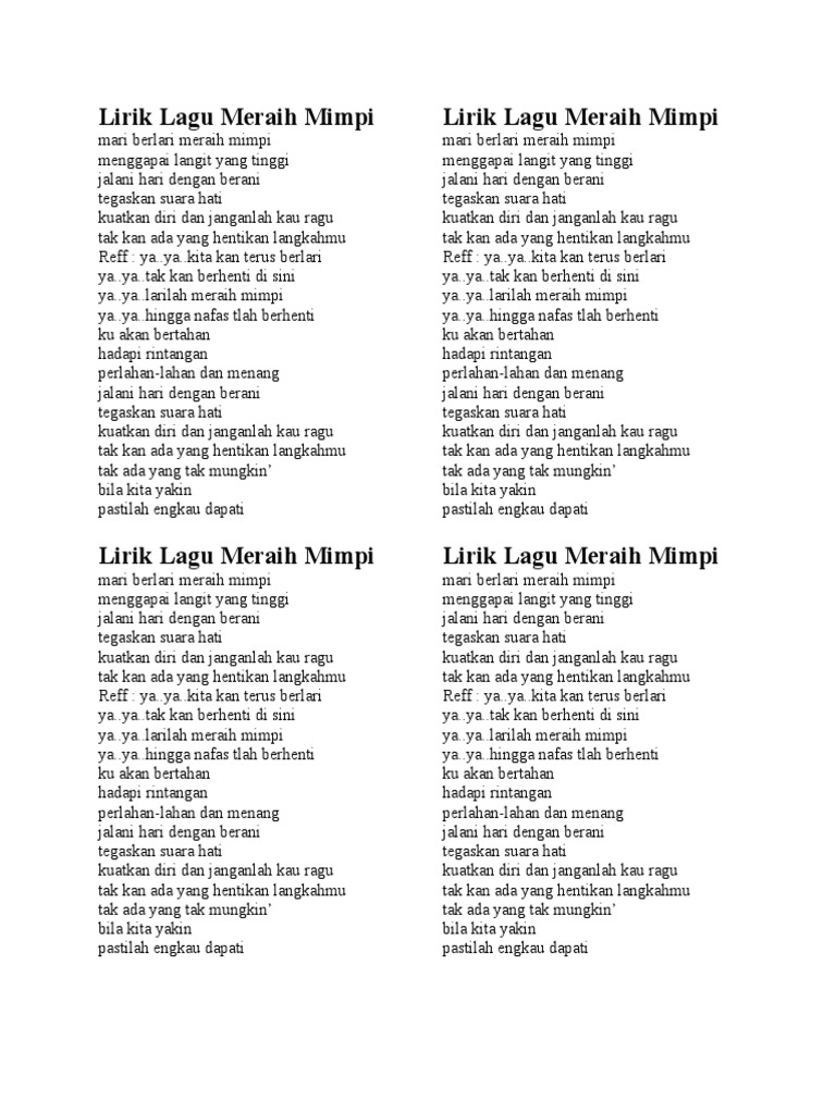 Lirik Lagu Meraih Mimpi | PDF