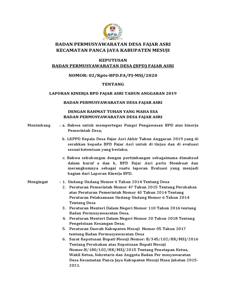 SK Laporan Kinerja BPD | PDF