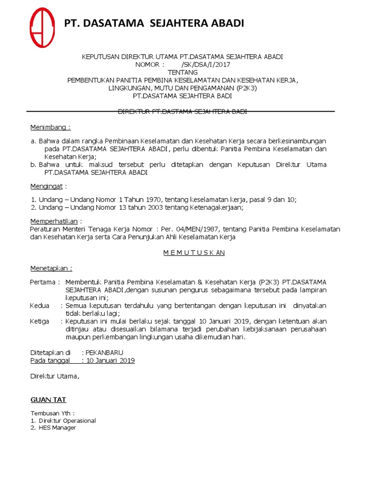 SK P2K3 Dsa | PDF | Pengelolaan Keuangan & Uang | Teknologi & Rekayasa