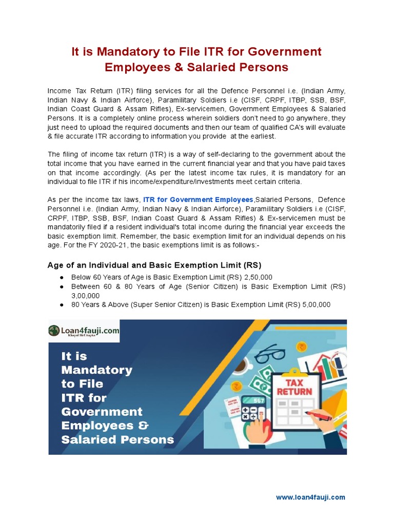 It Is Mandatory To File ITR For Government Employees & Salaried Persons ...