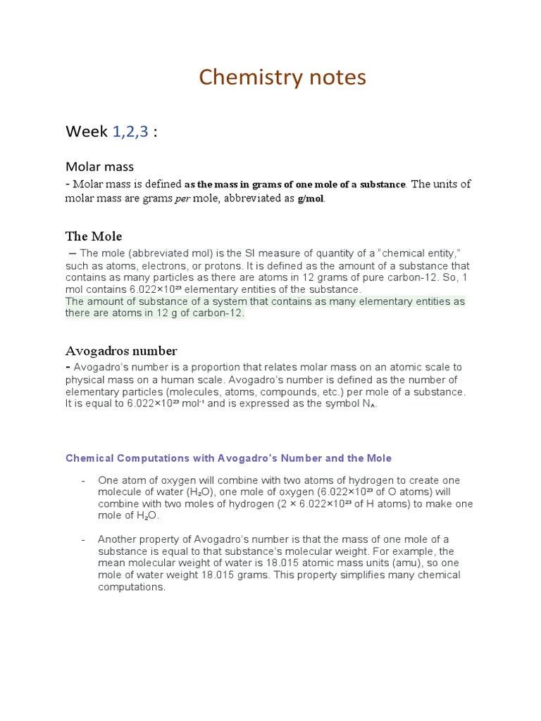 Chemistry Notes | PDF | Mole (Unit) | Nature