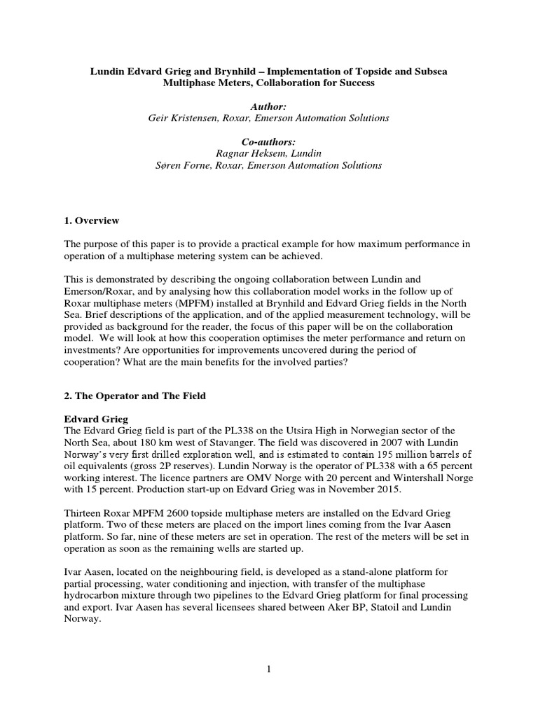 Lundin Edvard Grieg and Brynhild - Implementation of Topside and Subsea ...