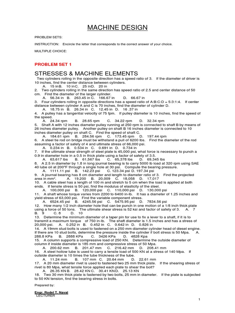 Machine Design Problem Sets | PDF | Screw | Strength Of Materials