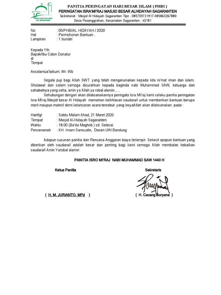 Proposal Isro Mi'raj Al Hidayah Okeh | PDF