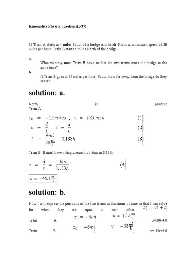 Solution: A.: Kinematics Physics Questions (1-37) | PDF | Force | Speed