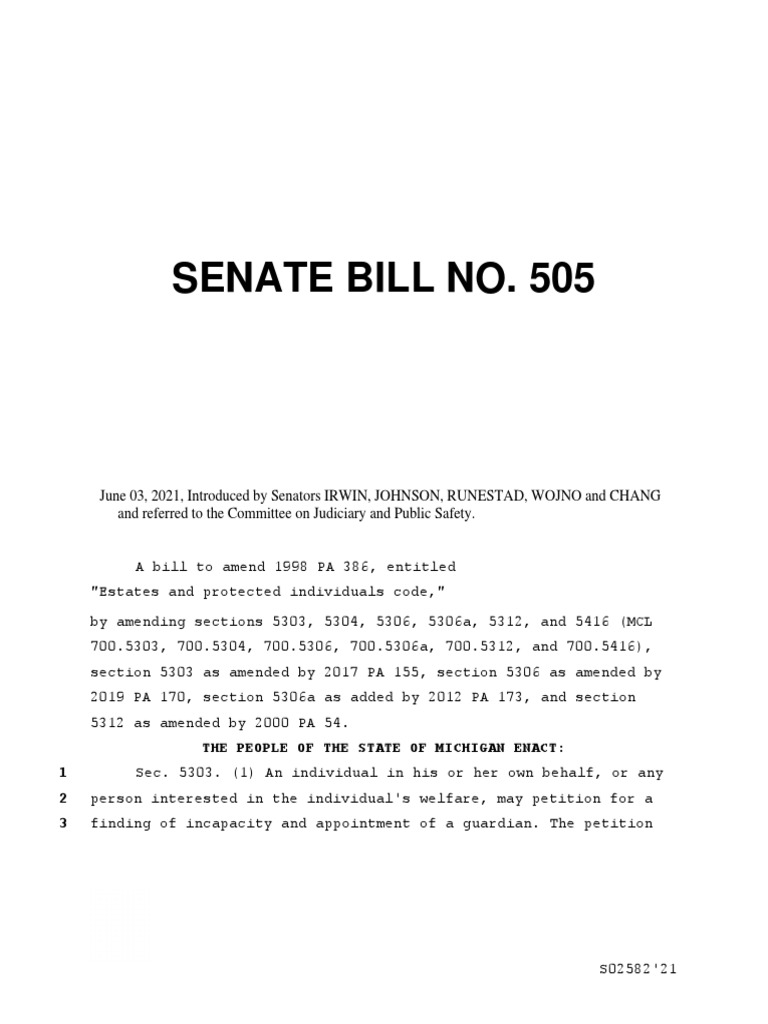 Senate Bill 505 | PDF | Conservatorship | Legal Guardian