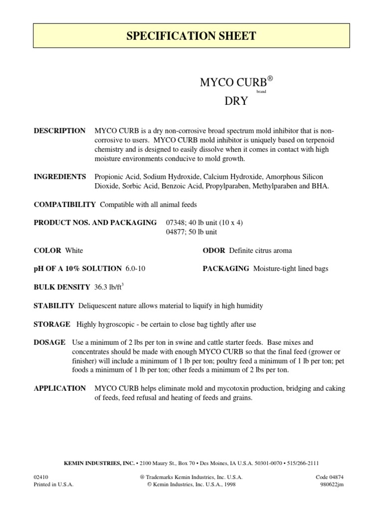 Specification Sheet: Myco Curb DRY | PDF | Chemical Substances | Chemistry