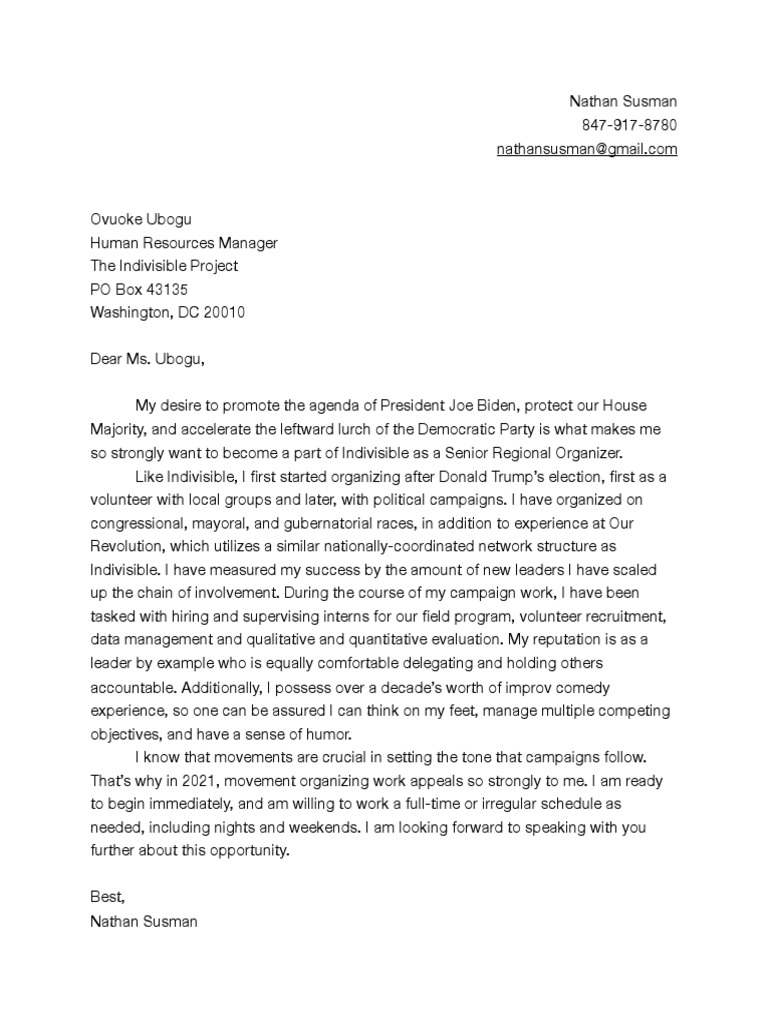 Indivisible Cover Letter 2021 | PDF | Career & Growth