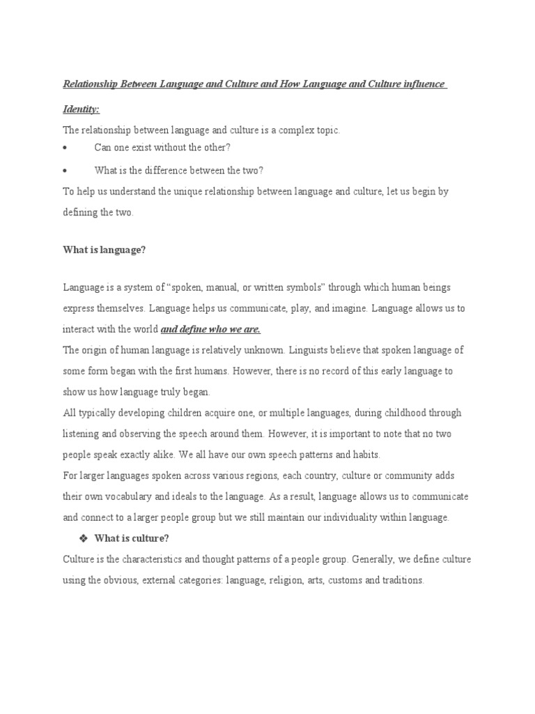 Relationship Between Language and Culture | PDF | Identity (Social ...