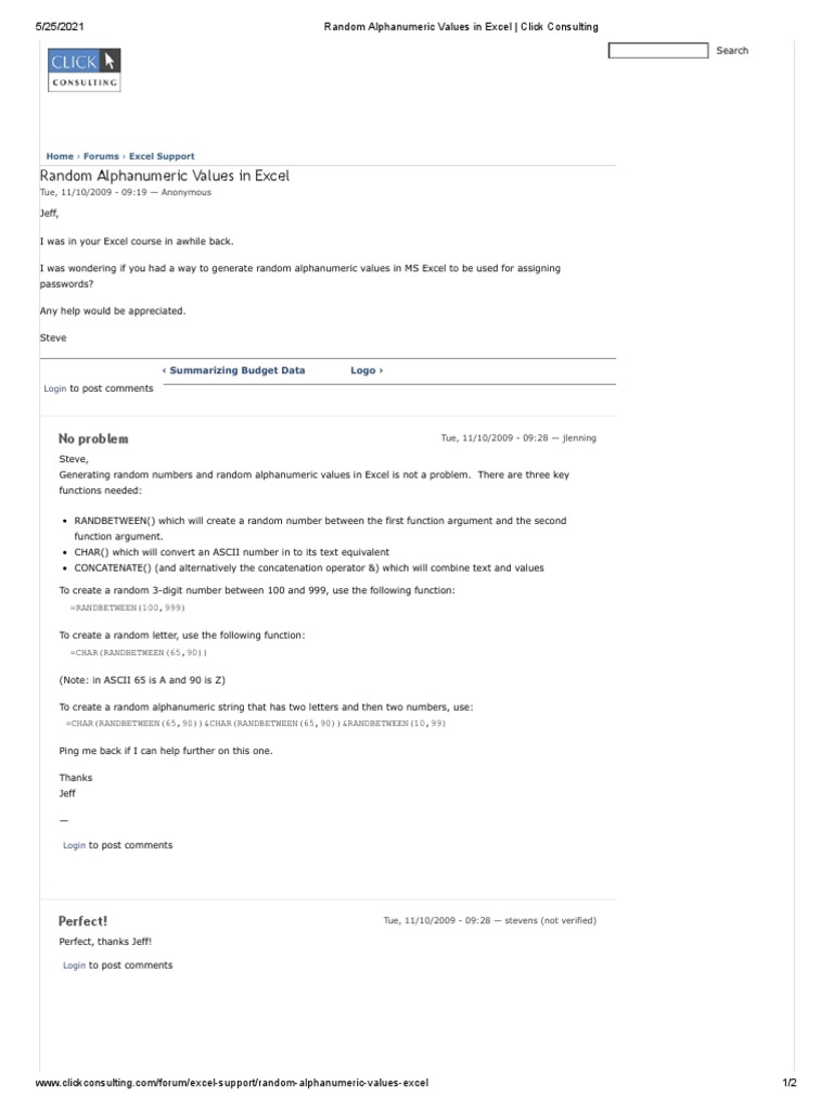 Random Alphanumeric Values in Excel - Click Consulting | PDF | Microsoft Excel | Computer ...