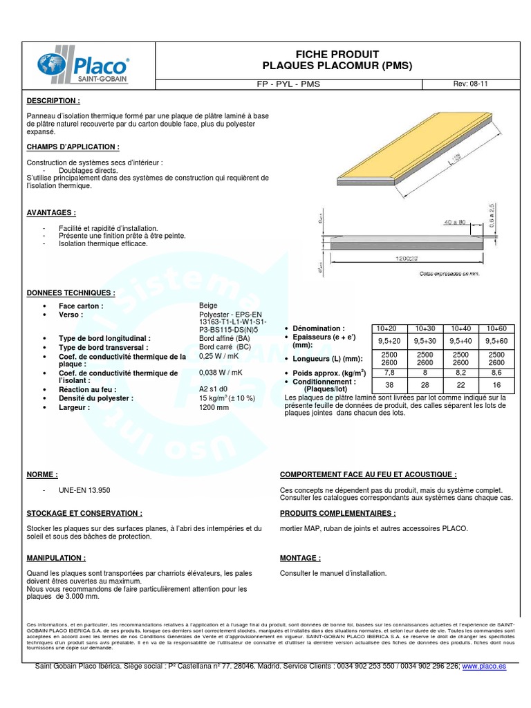 Plaques Placomur: Isolation Thermique Efficace | PDF | Génie du ...