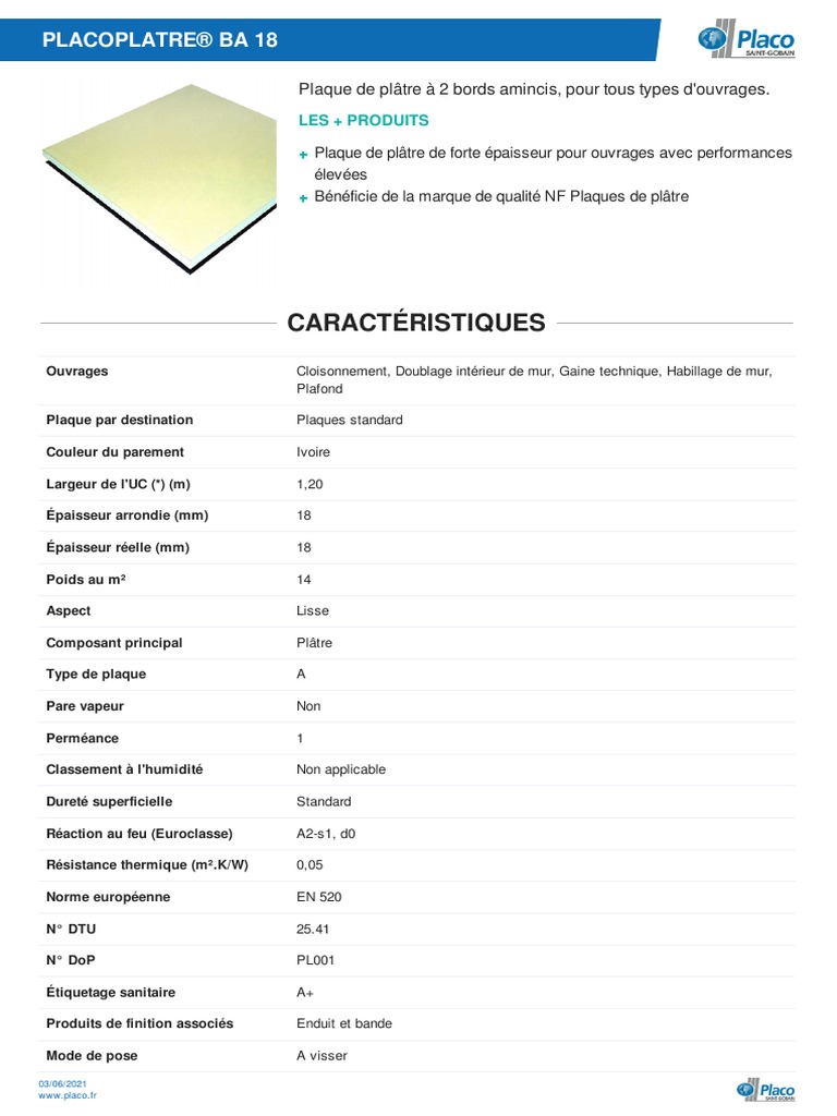 Placoplatre R BA 18 - PR00021429 | PDF