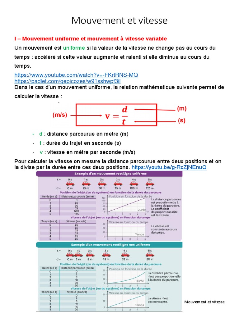Évaluation sur le mouvement et la vitesse | PDF | Vitesse | Longueur