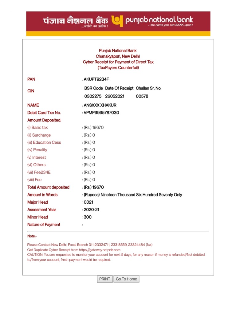 PNB - Print Cyber Receipt | PDF