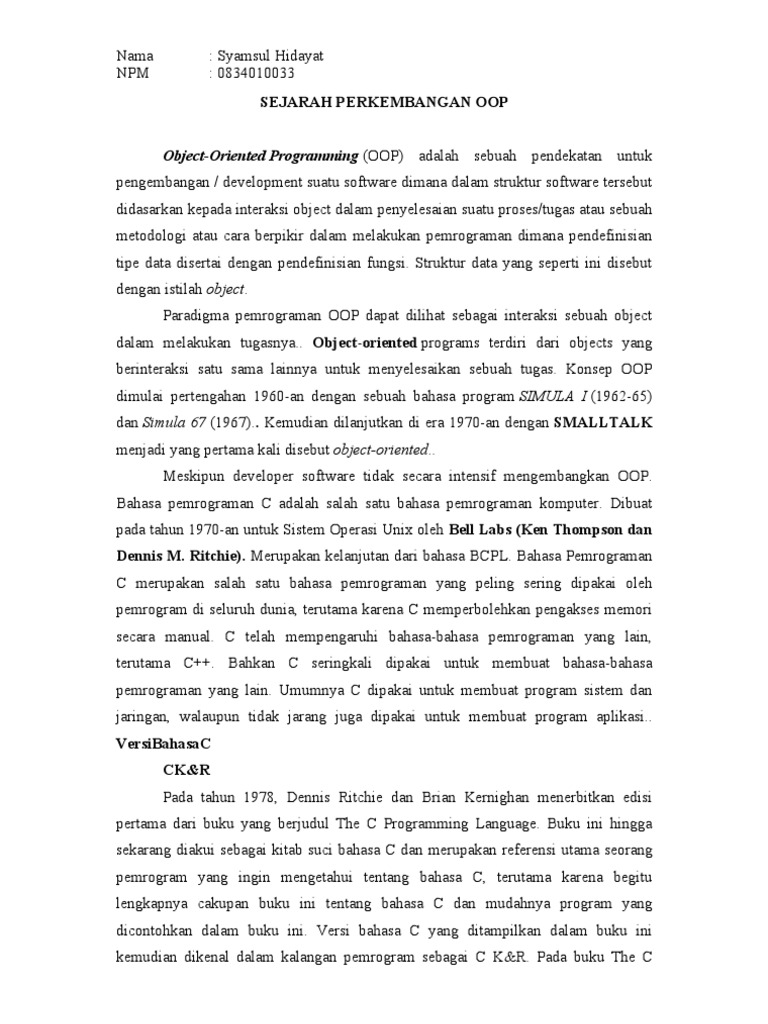 Sejarah Perkembangan Oop | PDF