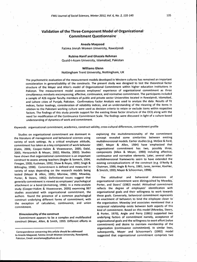 Validation of The Three-Component Model | PDF | Science | Psychology