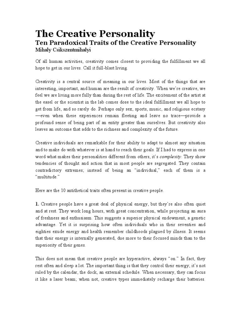 Ten Paradoxical Traits of The Creative Personality | PDF | Extraversion ...