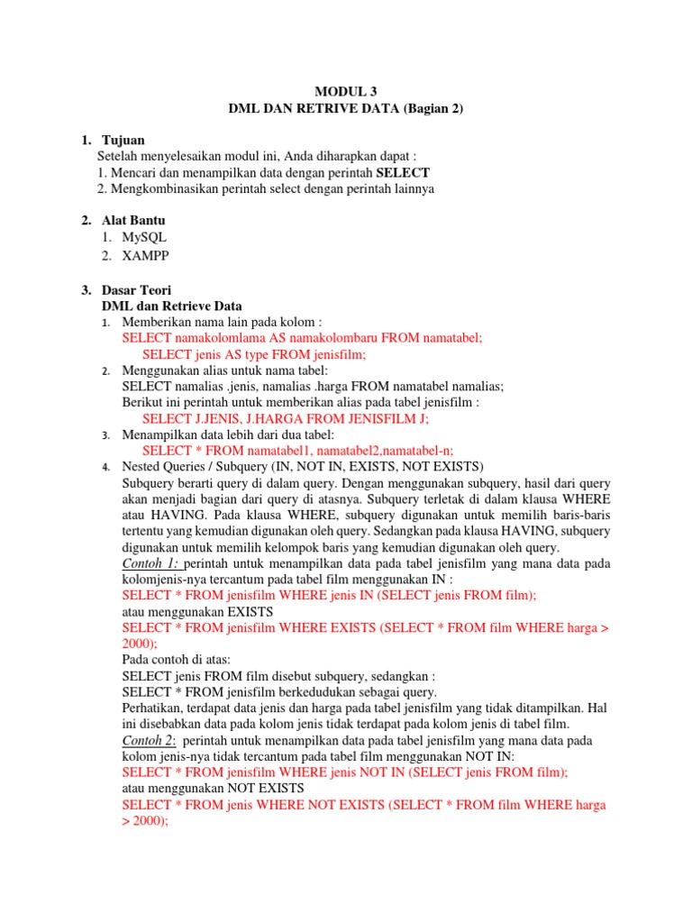 MODUL 3 - DML DAN RETRIVE DATA (Bagian 2) | PDF