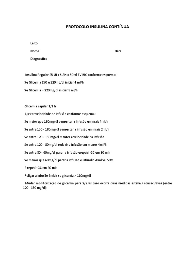 protocolo insulina contínua | PDF