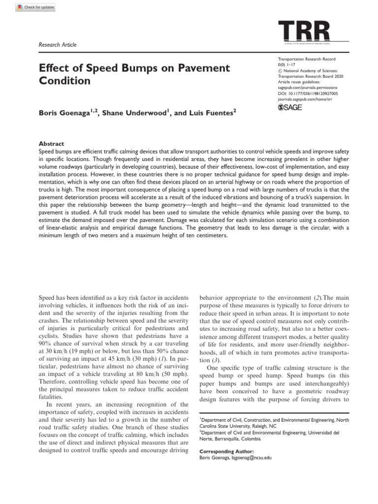 Effect of Speed Bumps On Pavement Condition | PDF | Road | Road Traffic ...