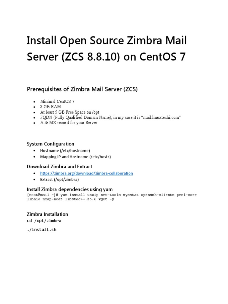 Zimbra Mail Server Installation on CentOS 7 | PDF