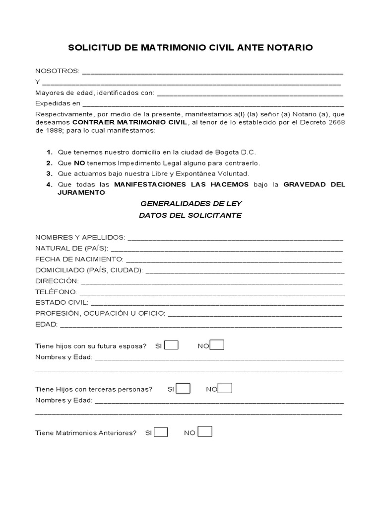 Solicitud Matrimonio Ante Notario | PDF | Gobierno | Instituciones sociales