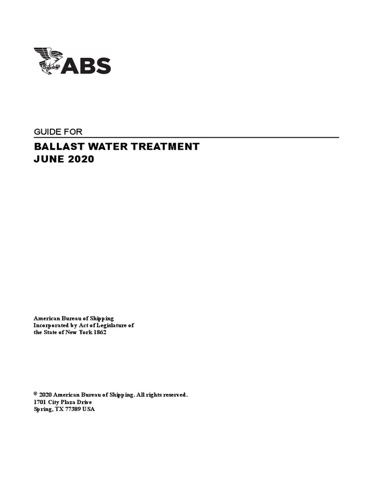 Abs Guide For Ballast Water Treatment - 2020 | PDF | Tonnage | Ships
