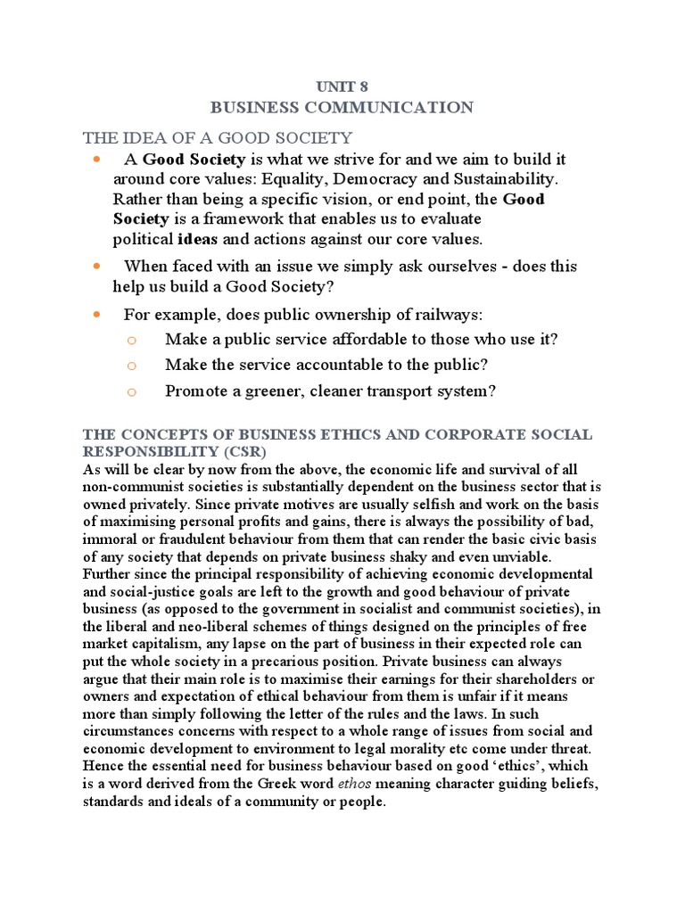 The Idea of A Good Society: Society Is A Framework That Enables Us To ...