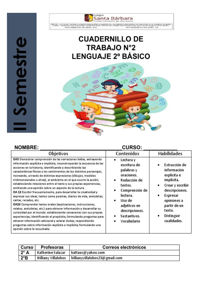 Cuadernillo n2 Lenguaje II Semestre Segundo Basico | PDF | Adjetivo ...