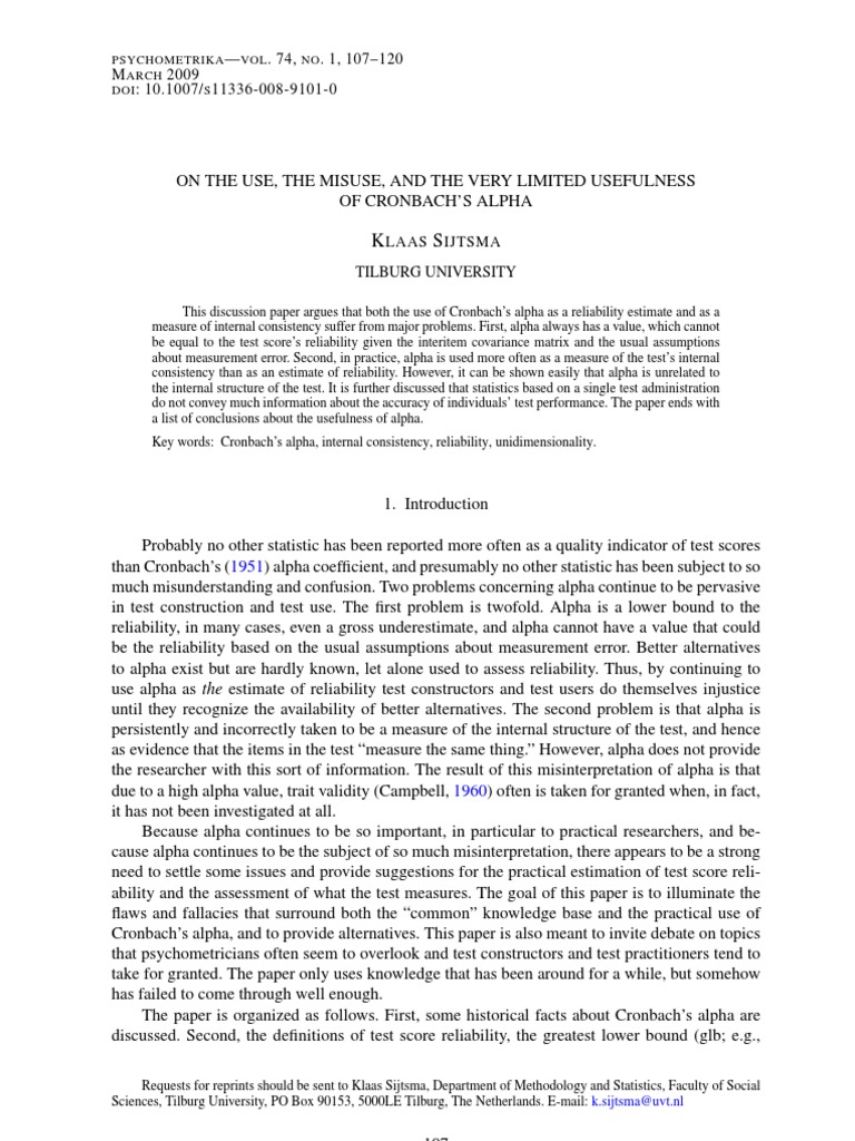 Psychometrika VOL NO Arch DOI S: K.sijtsma@uvt - NL | PDF | Principal ...