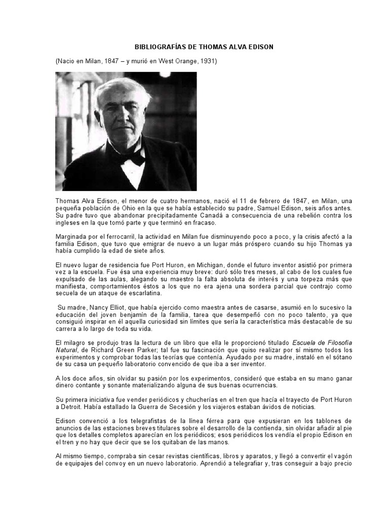 Bibliografías de Thomas Alva Edison | PDF | Thomas Edison | Nikola Tesla